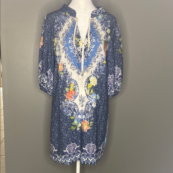 FARM Rio | Dresses | Farm Rio Floral Blue Tunic Dress | Poshmark